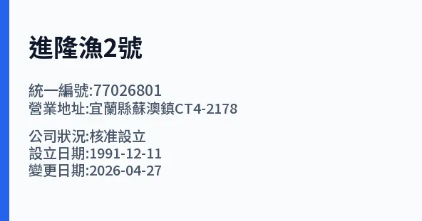 進隆漁2號的照片-統編 77026801(宜蘭縣) 公司登記資料與營業項目詳細圖表