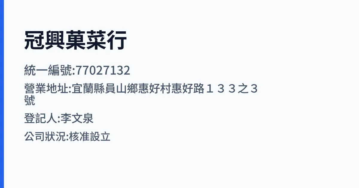 冠興菓菜行 - 統編 77027132（宜蘭縣） 公司登記資料與營業項目詳細圖表