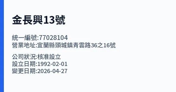 金長興13號的照片-統編 77028104(宜蘭縣) 公司登記資料與營業項目詳細圖表