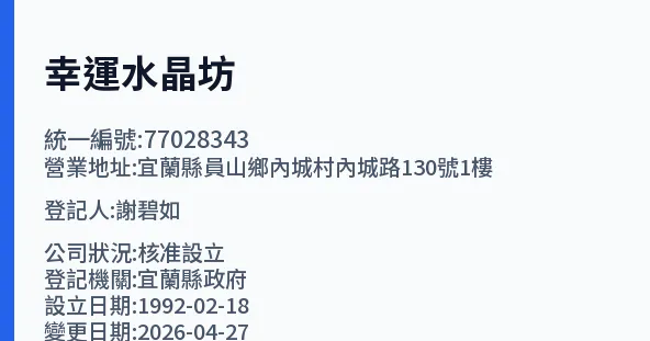幸運水晶坊的照片-統編 77028343(宜蘭縣) 公司登記資料與營業項目詳細圖表
