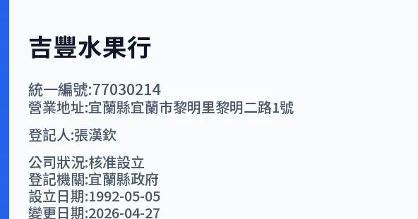 吉豐水果行的照片-統編 77030214(宜蘭縣) 公司登記資料與營業項目詳細圖表