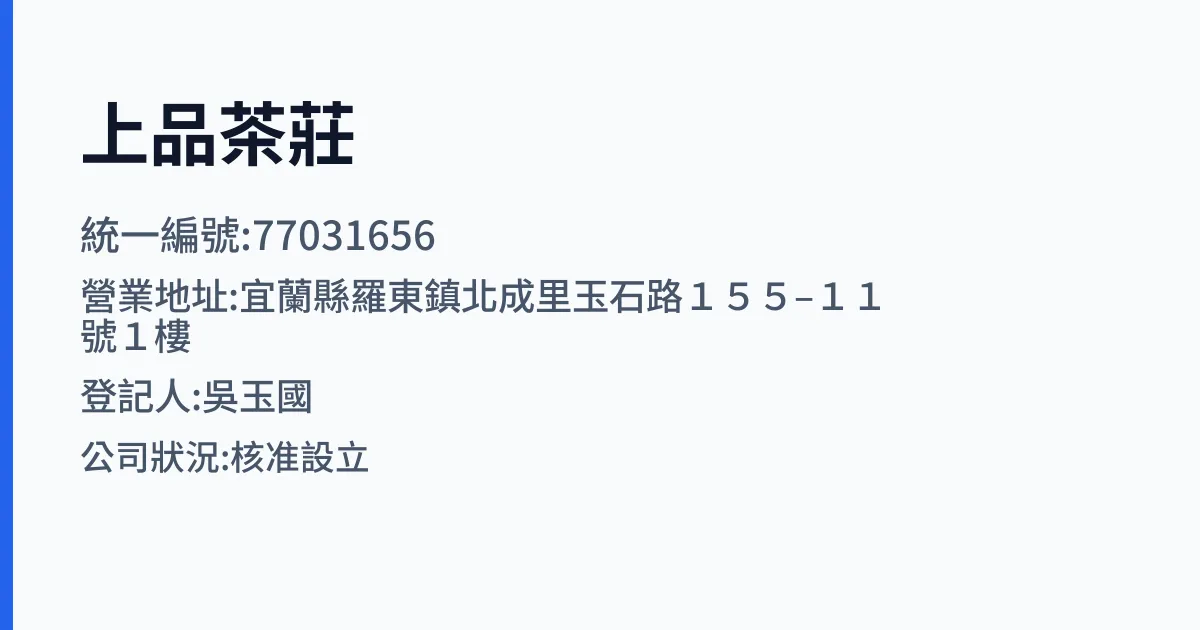 上品茶莊 - 統編 77031656(宜蘭縣) 公司登記資料與營業項目詳細圖表