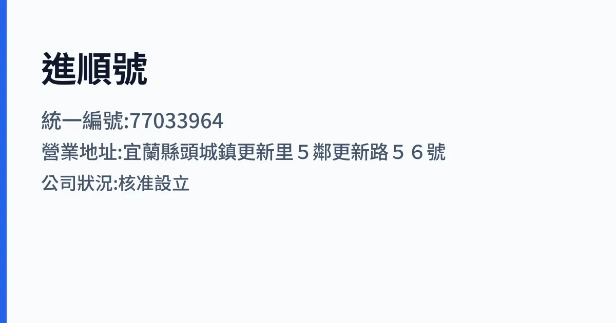 進順號 - 統編 77033964(宜蘭縣) 公司登記資料與營業項目詳細圖表