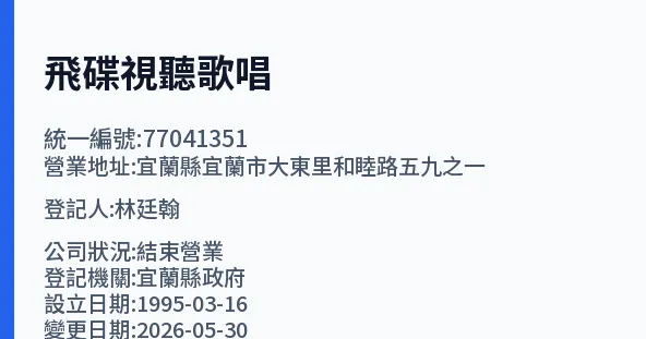 飛碟視聽歌唱的照片-統編 77041351(宜蘭縣) 公司登記資料與營業項目詳細圖表