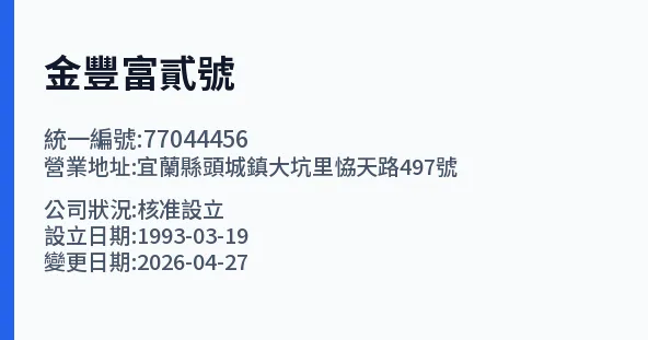 金豐富貳號的照片-統編 77044456(宜蘭縣) 公司登記資料與營業項目詳細圖表