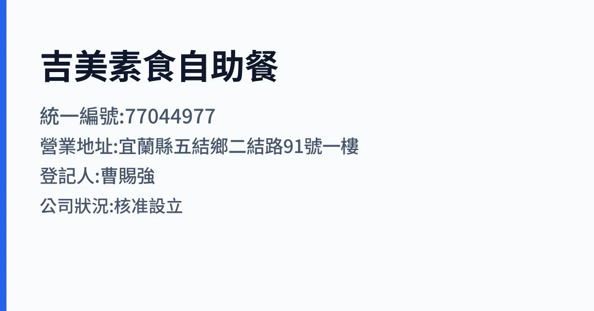 吉美素食自助餐 - 統編 77044977(宜蘭縣) 公司登記資料與營業項目詳細圖表