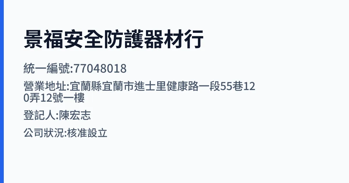 景福安全防護器材行 - 統編 77048018（宜蘭縣） 公司登記資料與營業項目詳細圖表