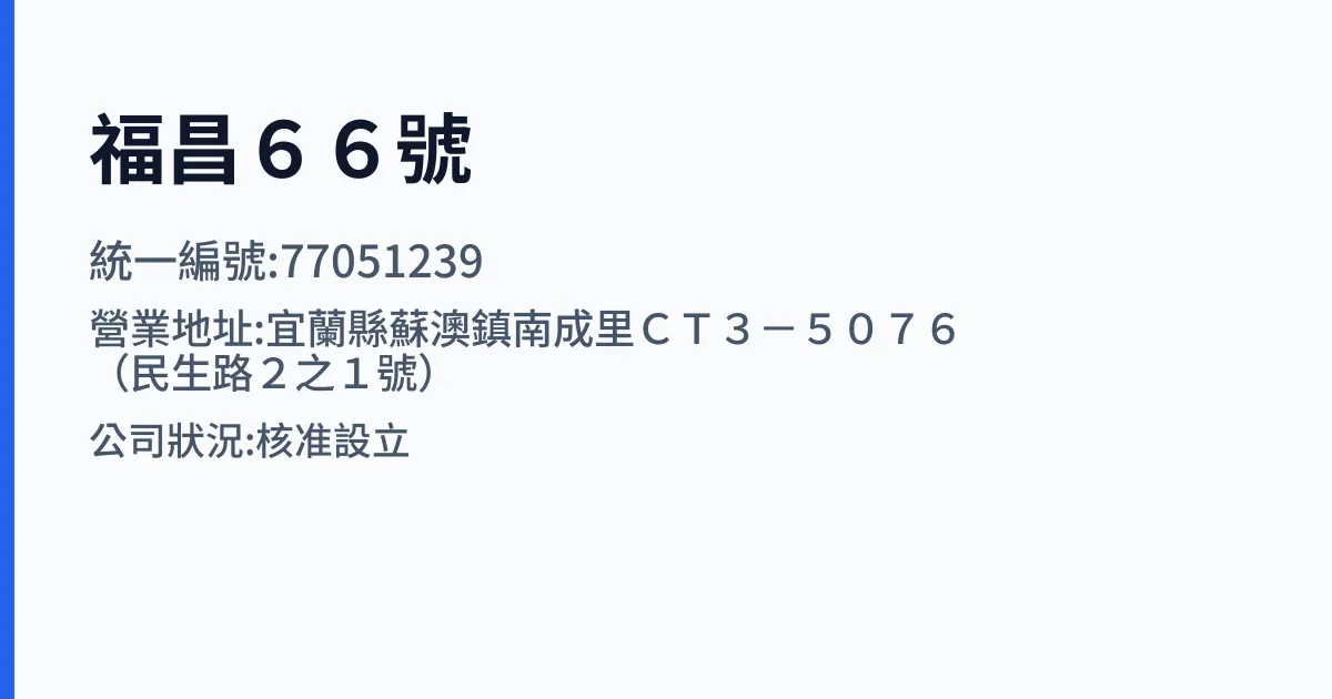 福昌66號 - 統編 77051239(宜蘭縣) 公司登記資料與營業項目詳細圖表