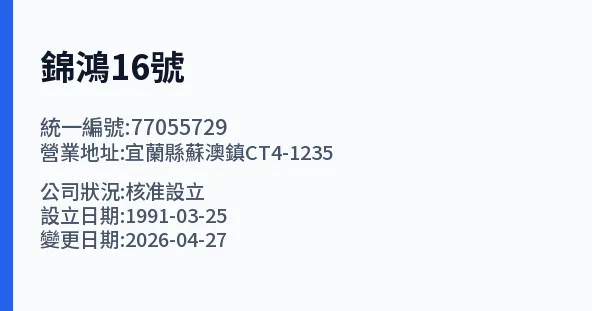 錦鴻16號的照片-統編 77055729(宜蘭縣) 公司登記資料與營業項目詳細圖表