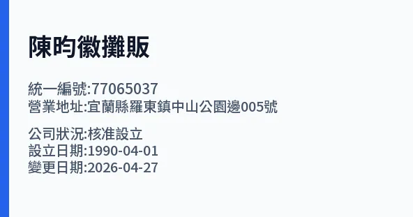陳昀徽攤販的照片-統編 77065037(宜蘭縣) 公司登記資料與營業項目詳細圖表
