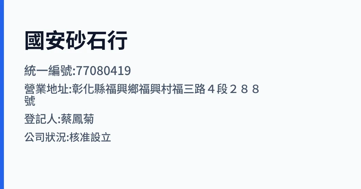 國安砂石行 - 統編 77080419(彰化縣) 公司登記資料與營業項目詳細圖表