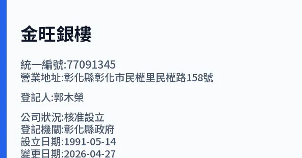 金旺銀樓的照片-統編 77091345(彰化縣) 公司登記資料與營業項目詳細圖表