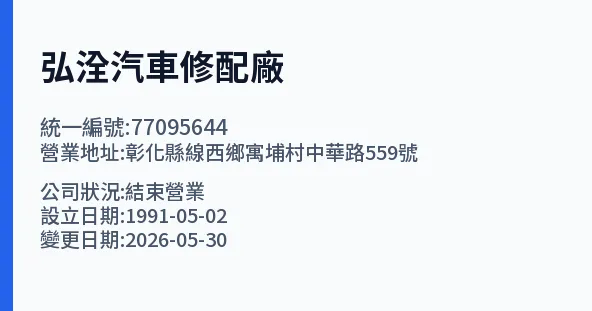 弘洤汽車修配廠的照片-統編 77095644(彰化縣) 公司登記資料與營業項目詳細圖表