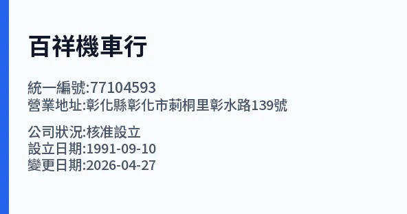 百祥機車行的照片-統編 77104593(彰化縣) 公司登記資料與營業項目詳細圖表