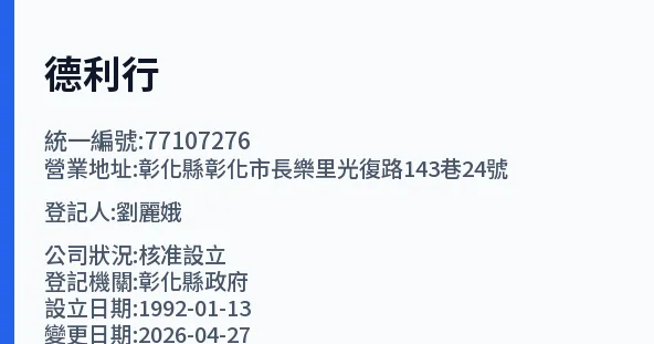 德利行的照片-統編 77107276(彰化縣) 公司登記資料與營業項目詳細圖表