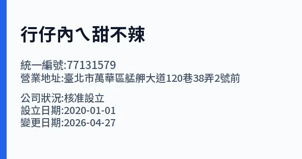 行仔內ㄟ甜不辣的照片-統編 77131579(臺北市) 公司登記資料與營業項目詳細圖表