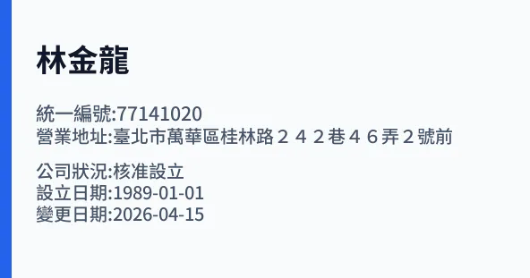 林金龍的照片-統編 77141020(臺北市) 公司登記資料與營業項目詳細圖表