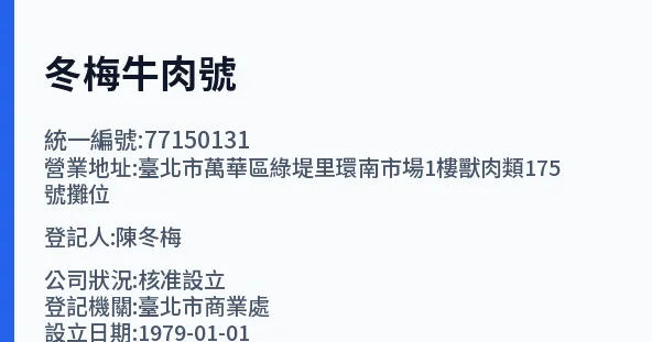 冬梅牛肉號的照片-統編 77150131(臺北市) 公司登記資料與營業項目詳細圖表