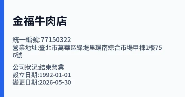 金福牛肉店的照片-統編 77150322(臺北市) 公司登記資料與營業項目詳細圖表