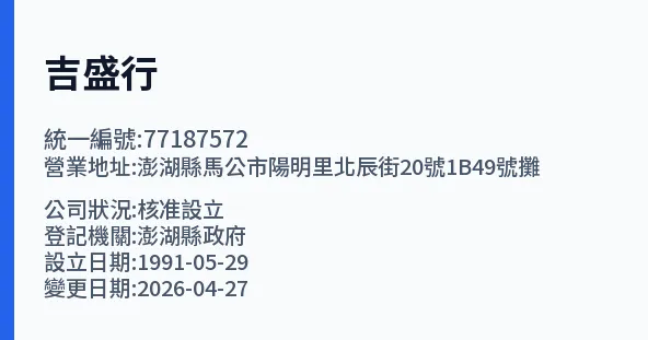 吉盛行的照片-統編 77187572(澎湖縣) 公司登記資料與營業項目詳細圖表