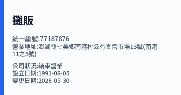 攤販的照片-統編 77187876(澎湖縣) 公司登記資料與營業項目詳細圖表