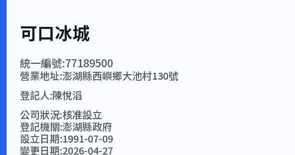 可口冰城的照片-統編 77189500(澎湖縣) 公司登記資料與營業項目詳細圖表