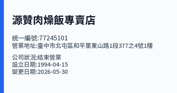 源贊肉燥飯專賣店的照片-統編 77245101(臺中市) 公司登記資料與營業項目詳細圖表