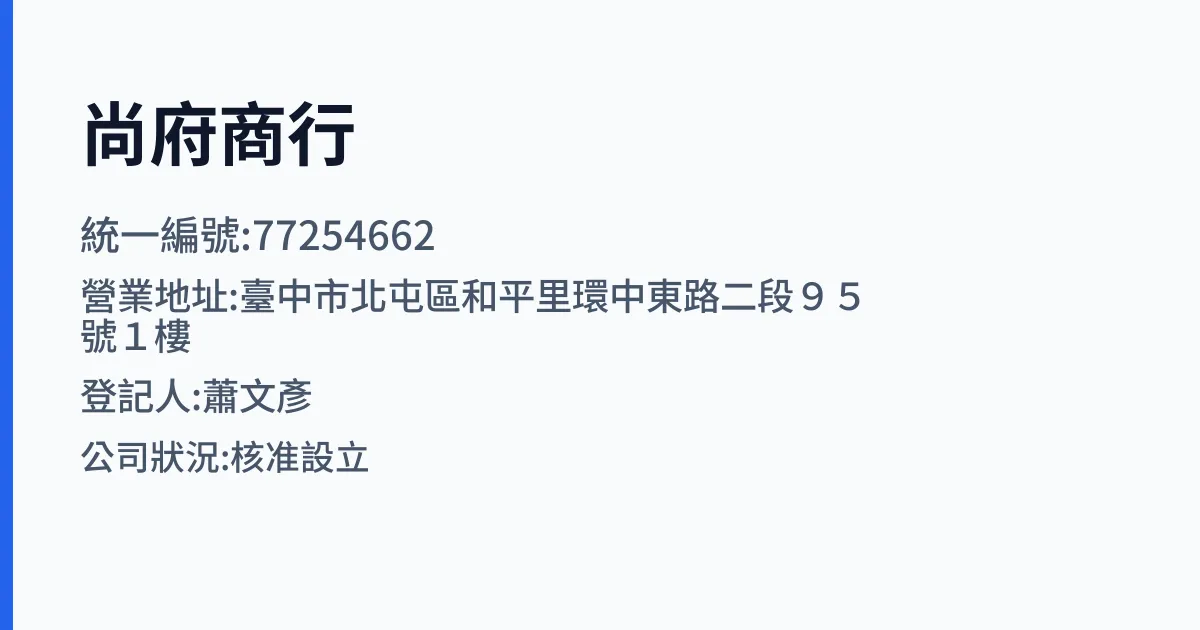 尚府商行 - 統編 77254662(臺中市) 公司登記資料與營業項目詳細圖表