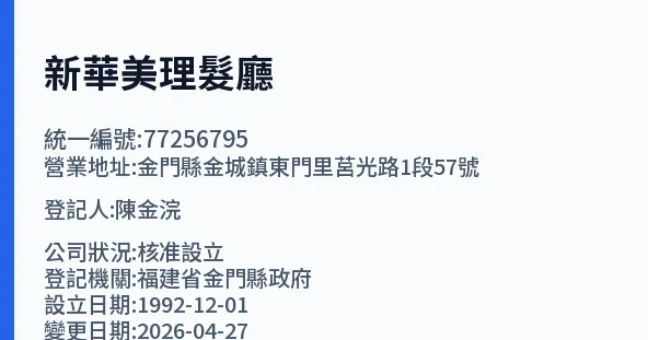 新華美理髮廳的照片-統編 77256795(金門縣) 公司登記資料與營業項目詳細圖表