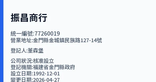 振昌商行的照片-統編 77260019(金門縣) 公司登記資料與營業項目詳細圖表