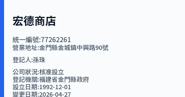宏德商店的照片-統編 77262261(金門縣) 公司登記資料與營業項目詳細圖表