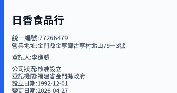 日香食品行的照片-統編 77266479(金門縣) 公司登記資料與營業項目詳細圖表