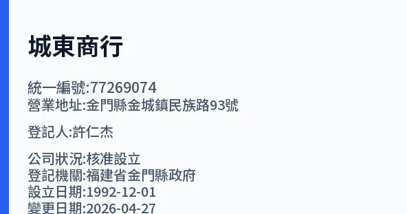城東商行的照片-統編 77269074(金門縣) 公司登記資料與營業項目詳細圖表