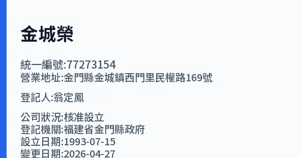金城榮的照片-統編 77273154(金門縣) 公司登記資料與營業項目詳細圖表