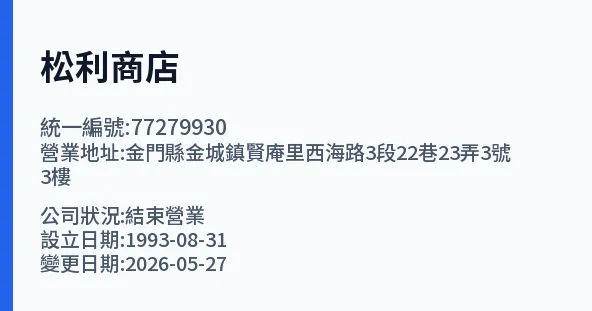 松利商店的照片-統編 77279930(金門縣) 公司登記資料與營業項目詳細圖表