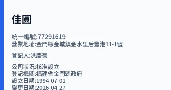 佳圓的照片-統編 77291619(金門縣) 公司登記資料與營業項目詳細圖表