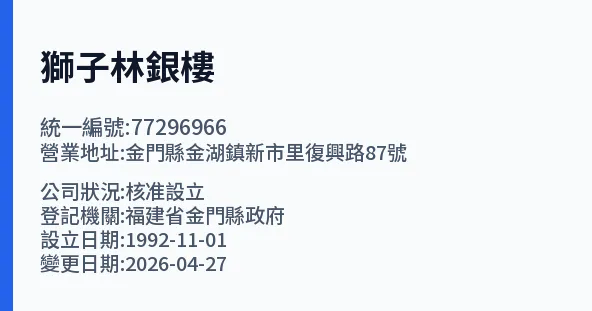 獅子林銀樓的照片-統編 77296966(金門縣) 公司登記資料與營業項目詳細圖表