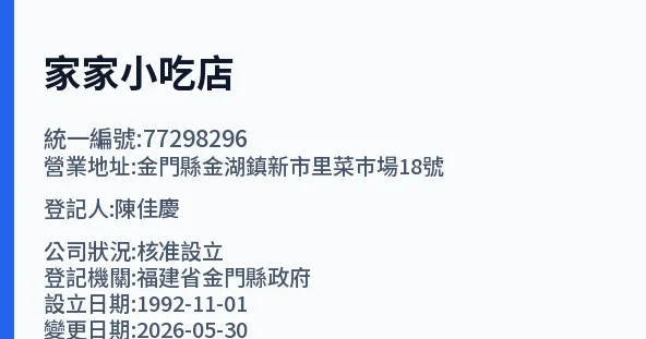 家家小吃店的照片-統編 77298296(金門縣) 公司登記資料與營業項目詳細圖表