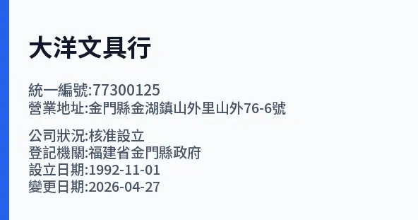 大洋文具行的照片-統編 77300125(金門縣) 公司登記資料與營業項目詳細圖表