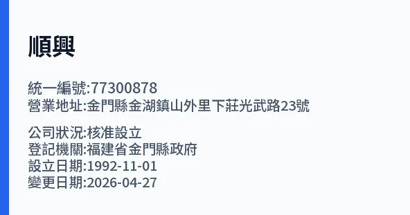 順興的照片-統編 77300878(金門縣) 公司登記資料與營業項目詳細圖表