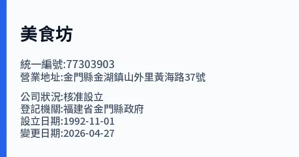 美食坊的照片-統編 77303903(金門縣) 公司登記資料與營業項目詳細圖表