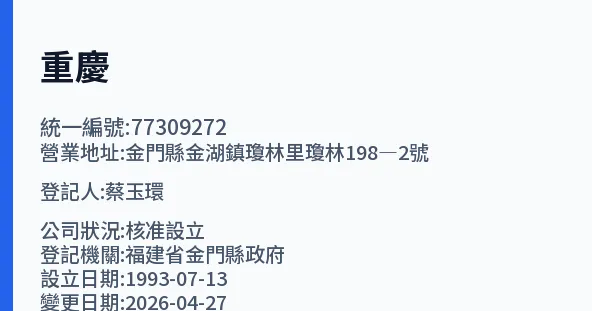 重慶的照片-統編 77309272(金門縣) 公司登記資料與營業項目詳細圖表