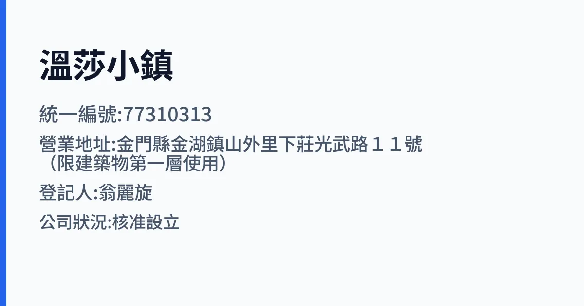 溫莎小鎮 - 統編 77310313(金門縣) 公司登記資料與營業項目詳細圖表