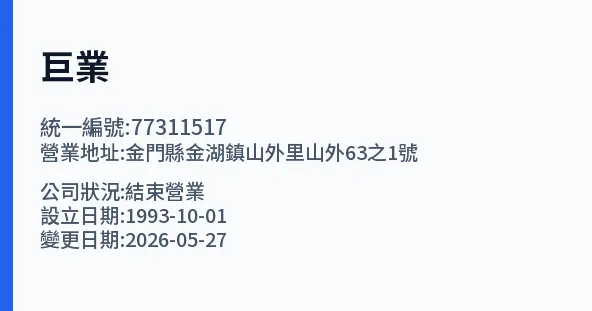 巨業的照片-統編 77311517(金門縣) 公司登記資料與營業項目詳細圖表