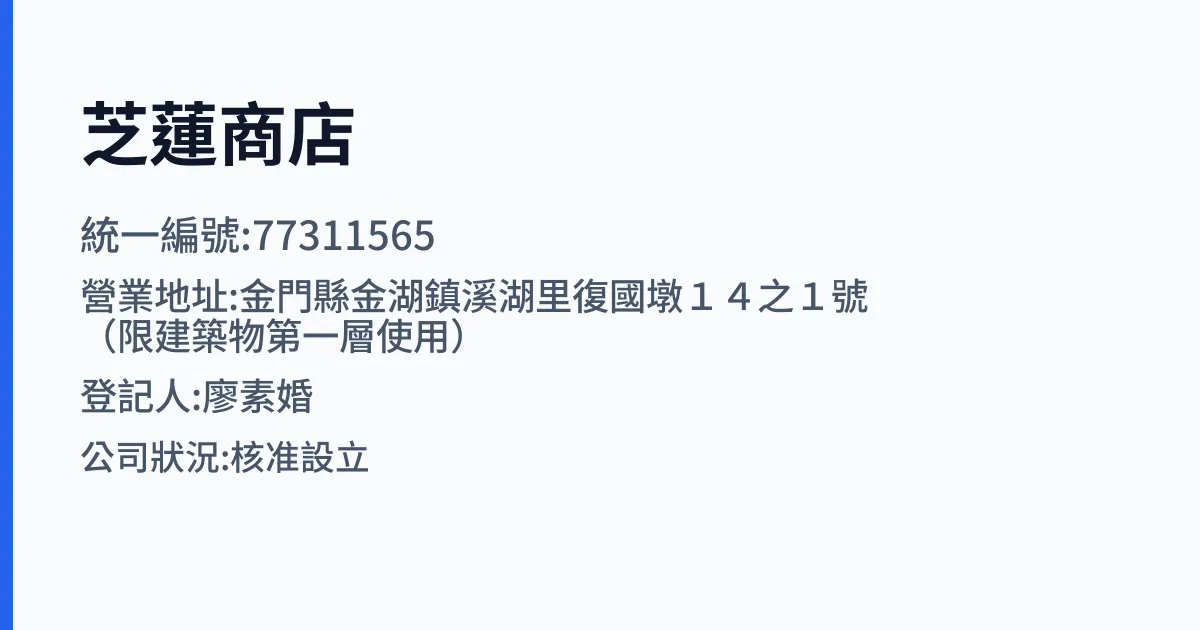 芝蓮商店 - 統編 77311565(金門縣) 公司登記資料與營業項目詳細圖表
