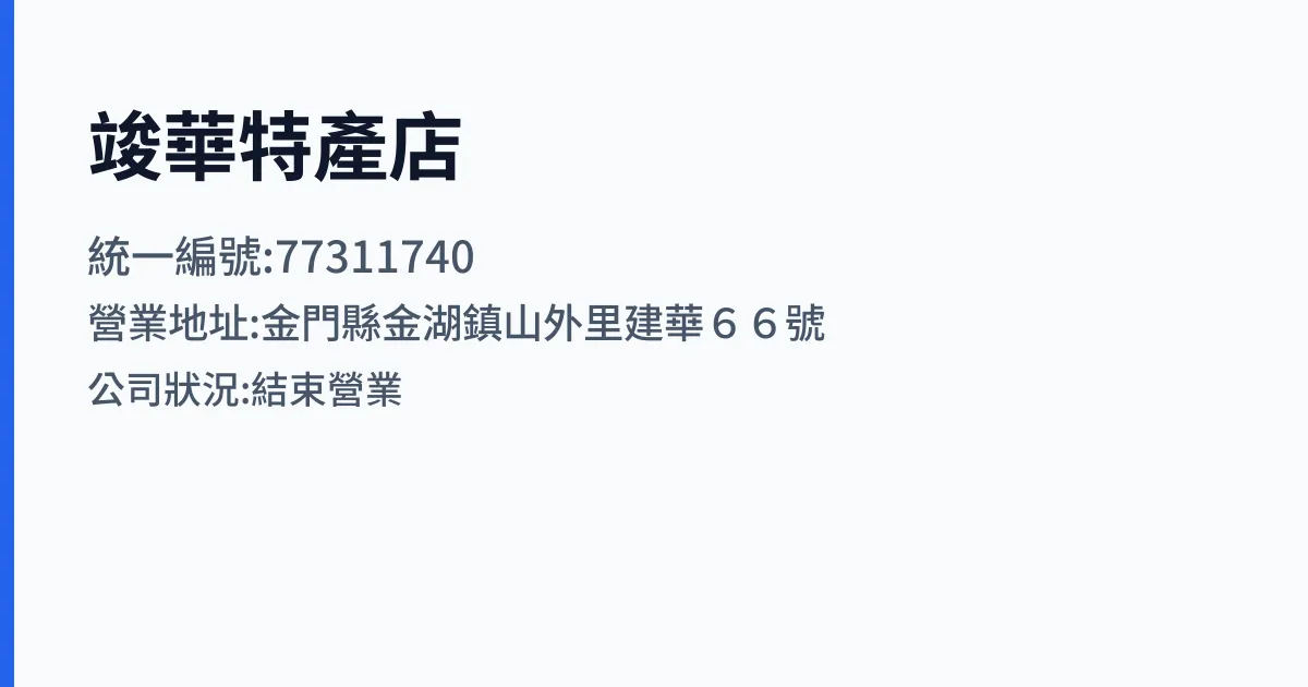 竣華特產店 - 統編 77311740（金門縣） 公司登記資料與營業項目詳細圖表