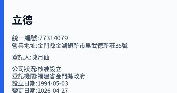 立德的照片-統編 77314079(金門縣) 公司登記資料與營業項目詳細圖表