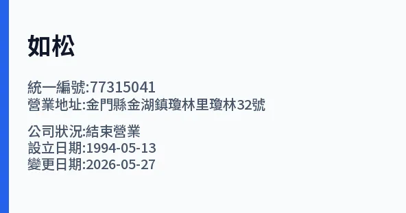 如松的照片-統編 77315041(金門縣) 公司登記資料與營業項目詳細圖表