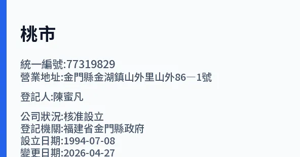 桃市的照片-統編 77319829(金門縣) 公司登記資料與營業項目詳細圖表