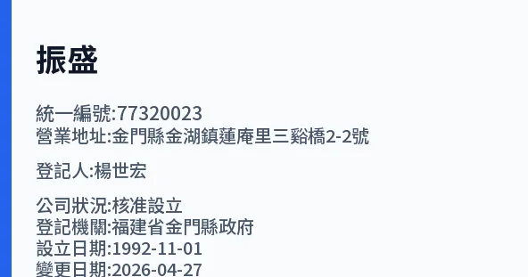 振盛的照片-統編 77320023(金門縣) 公司登記資料與營業項目詳細圖表